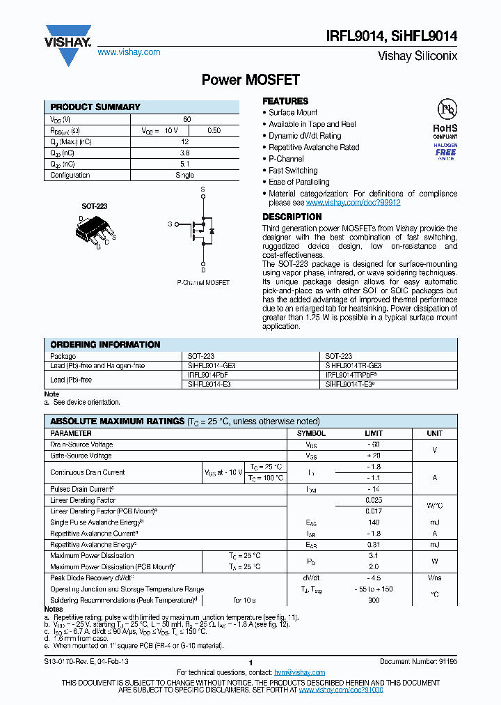 IRFL9014_7304516.PDF Datasheet Download --- IC-ON-LINE