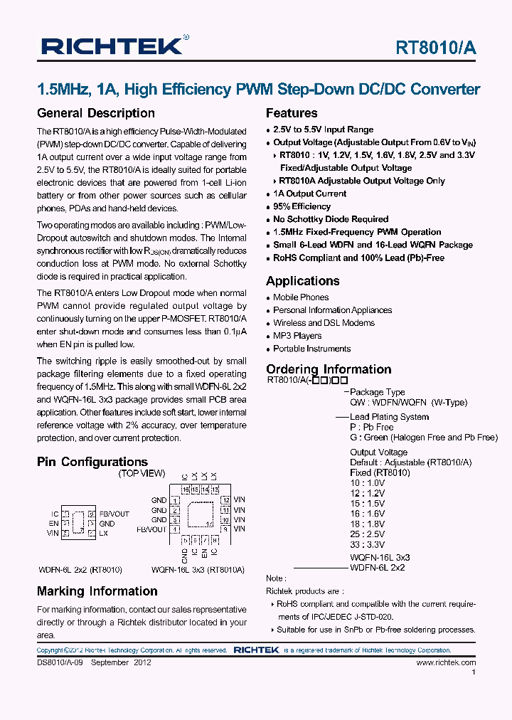 RT8010GQW_7306860.PDF Datasheet Download --- IC-ON-LINE