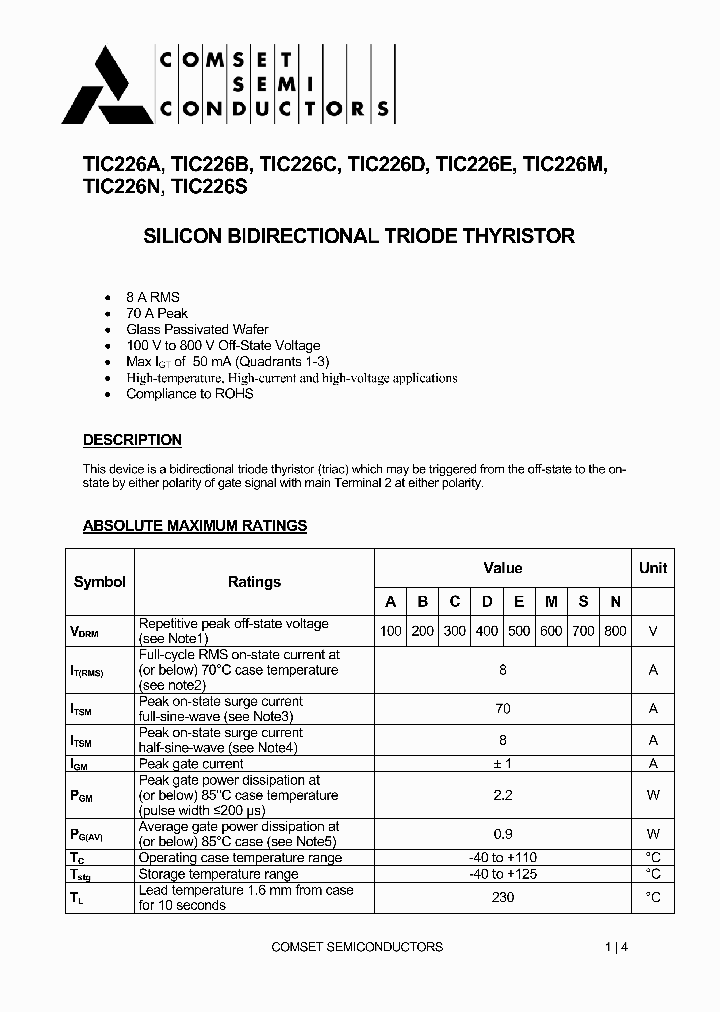 TIC226A12_7320059.PDF Datasheet Download --- IC-ON-LINE