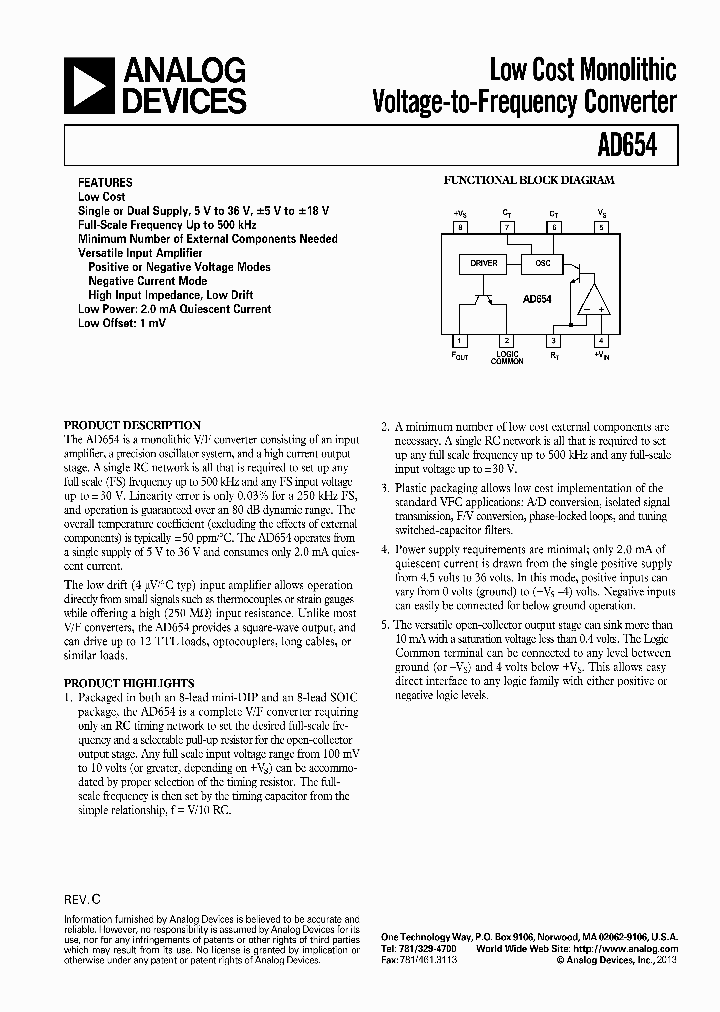 AD654JR-REEL7_7345760.PDF Datasheet Download --- IC-ON-LINE