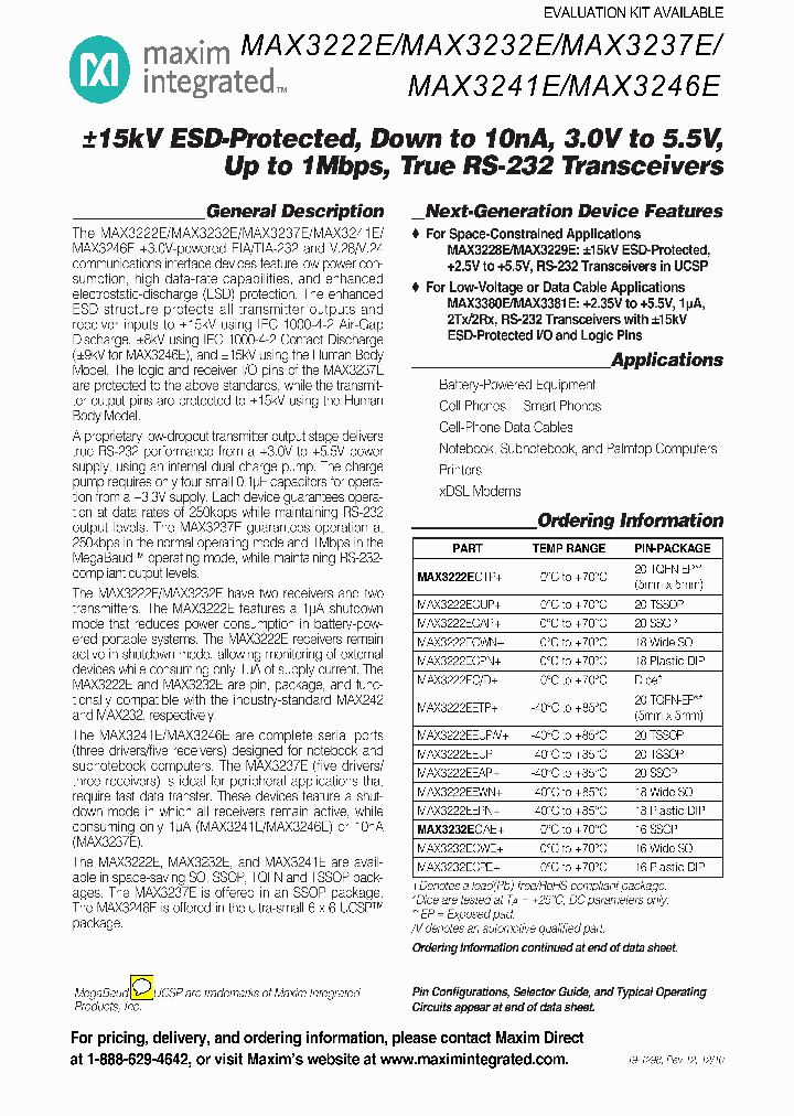 MAX3232ECAE-T_7402088.PDF Datasheet Download --- IC-ON-LINE