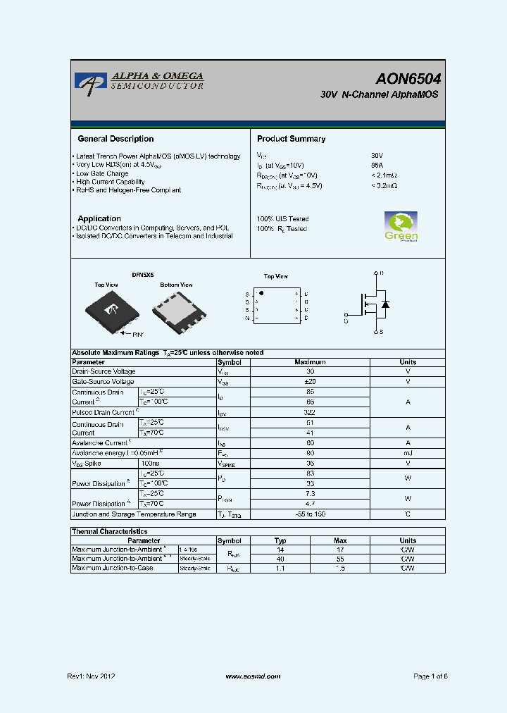 AON6504_7492147.PDF Datasheet Download --- IC-ON-LINE