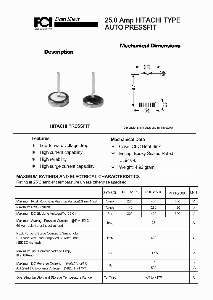 PHFR2502_7540310.PDF Datasheet Download --- IC-ON-LINE