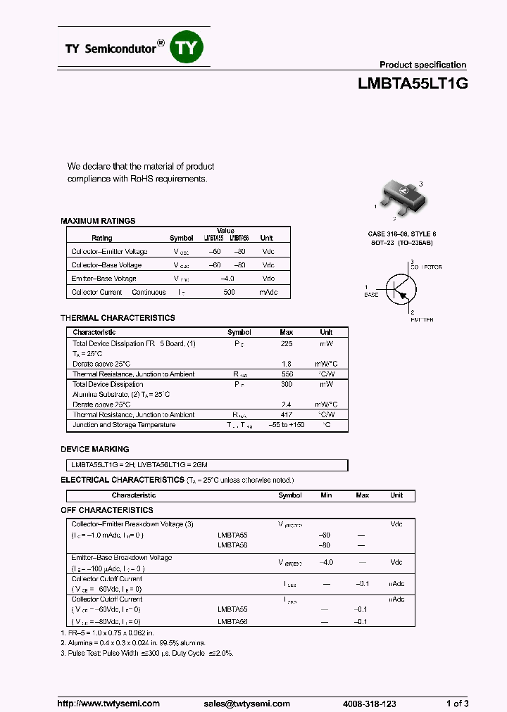 LMBTA55LT1G_7546391.PDF Datasheet Download --- IC-ON-LINE