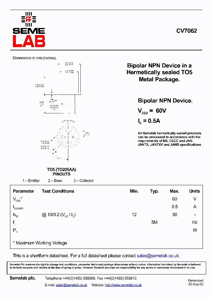 V7062_7553085.PDF Datasheet Download --- IC-ON-LINE