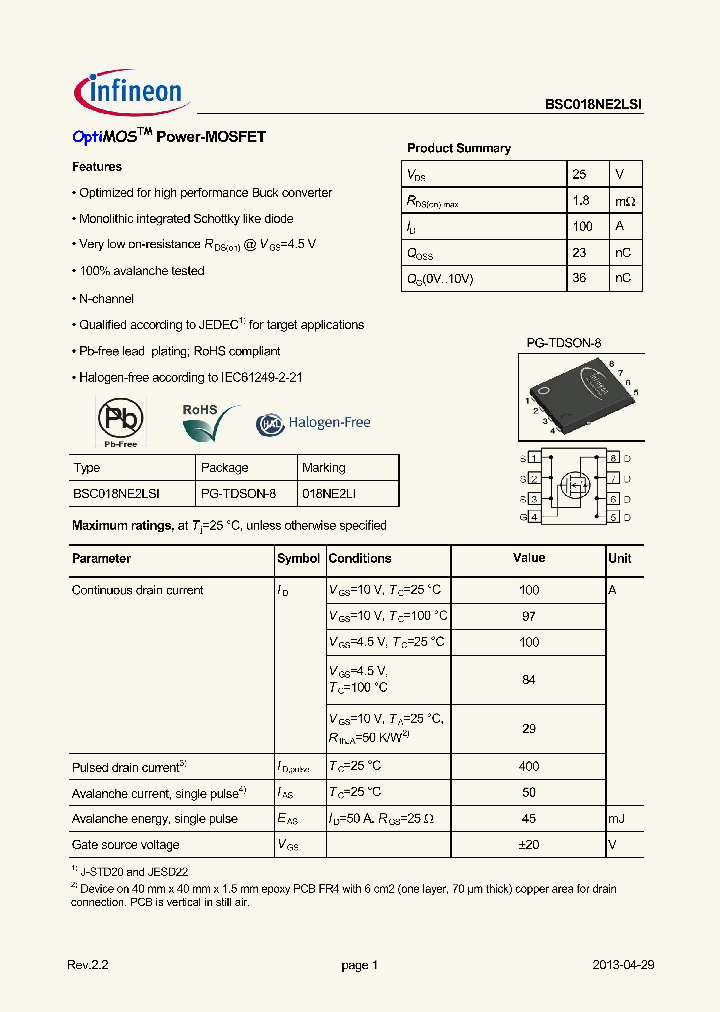 BSC018NE2LSI_7603321.PDF Datasheet Download --- IC-ON-LINE