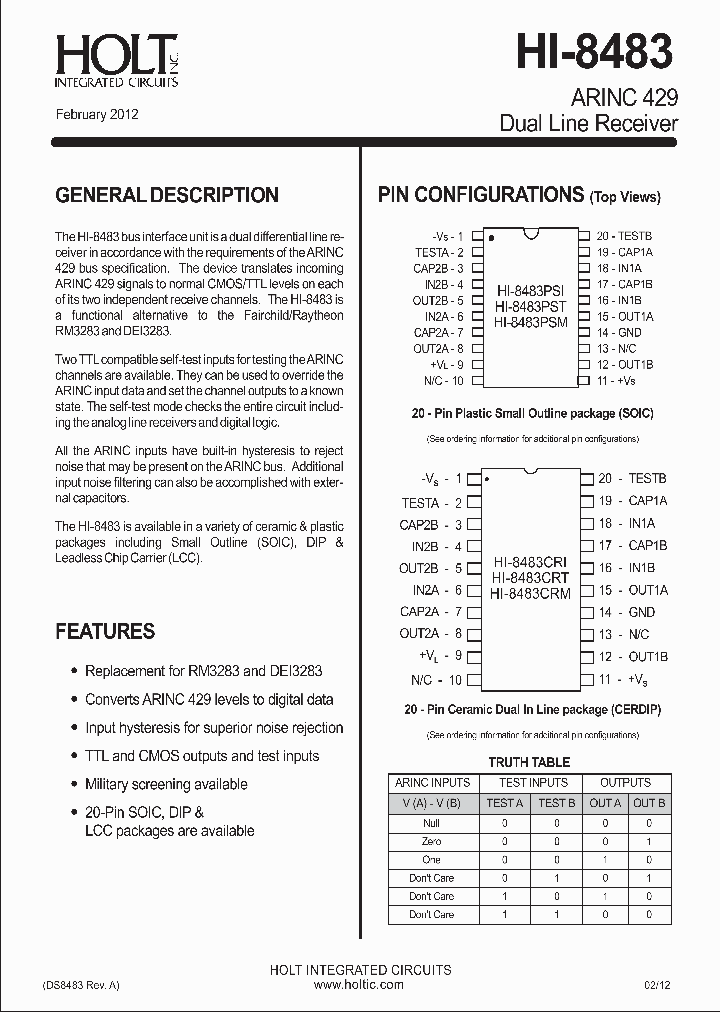 HI-8483CLI_7605956.PDF Datasheet Download --- IC-ON-LINE