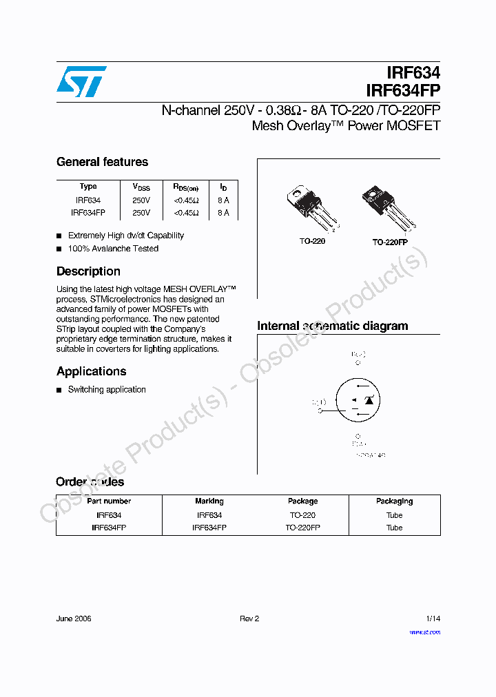 IRF-634_7607060.PDF Datasheet Download --- IC-ON-LINE