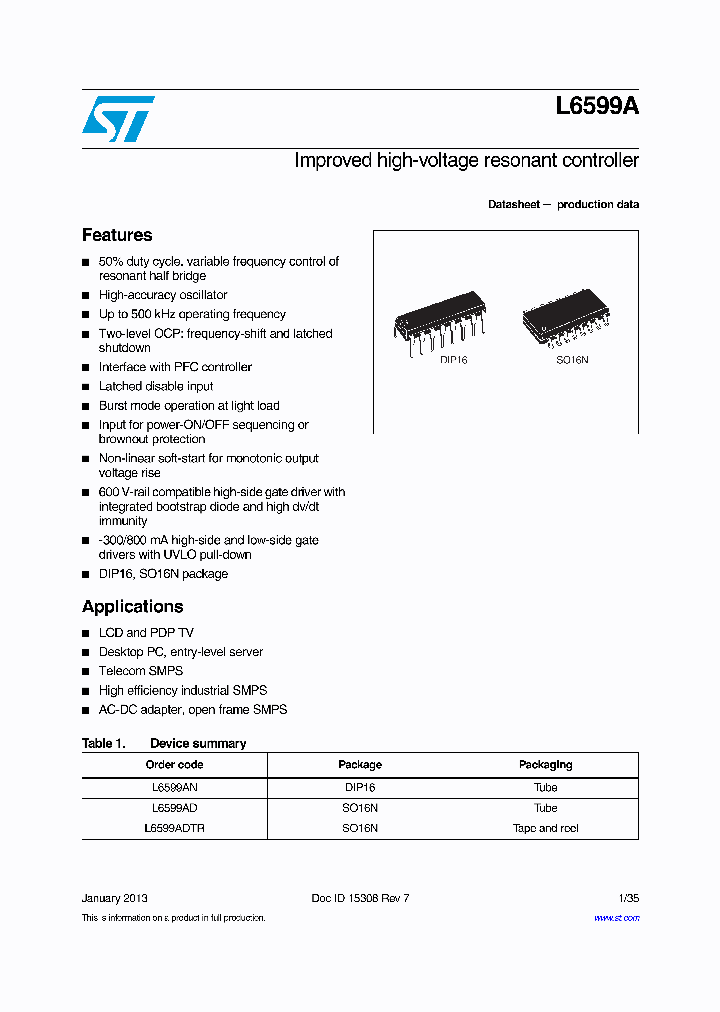 L6599A_7607821.PDF Datasheet Download --- IC-ON-LINE