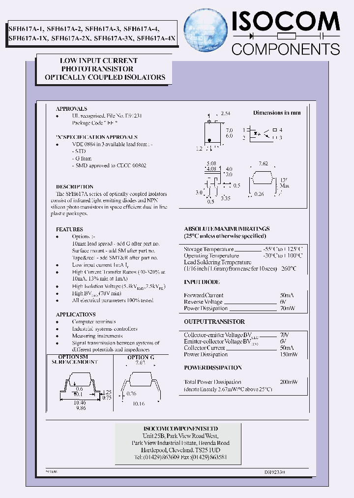 SFH617A-1X_7608925.PDF Datasheet Download --- IC-ON-LINE