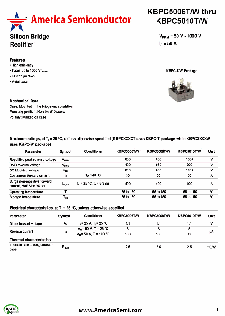 KBPC5006TW_7616644.PDF Datasheet Download --- IC-ON-LINE