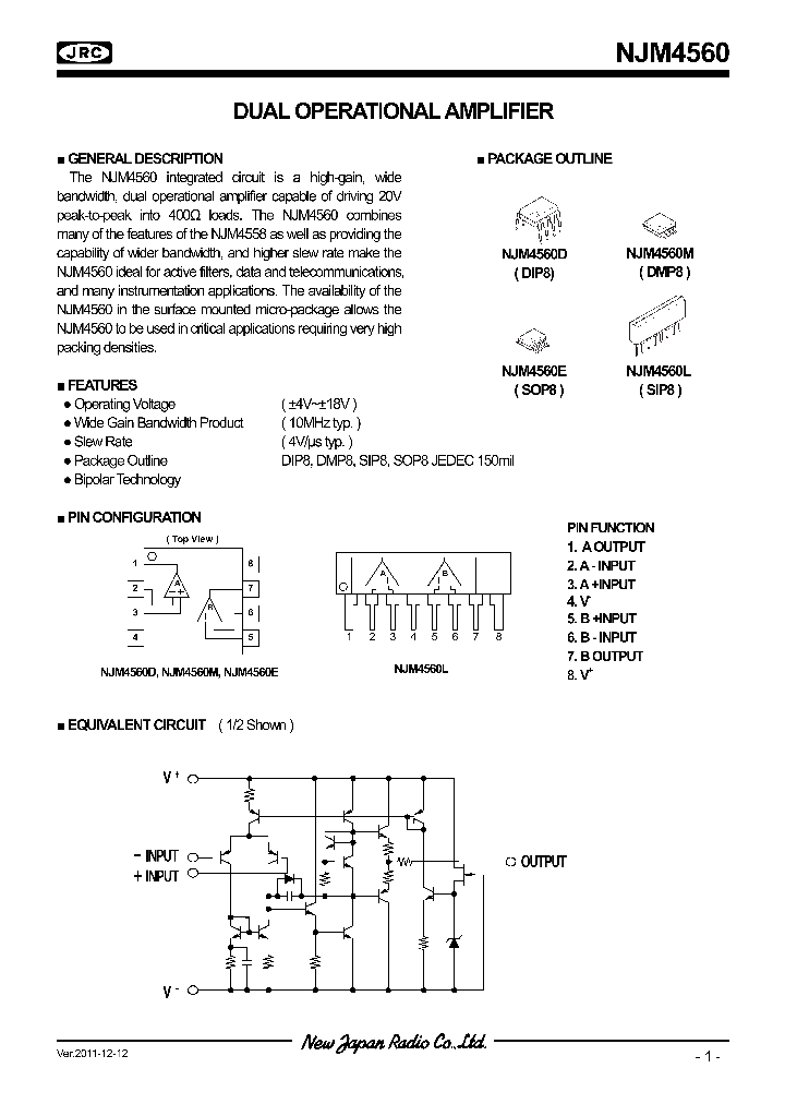 NJM4560DD_7640037.PDF Datasheet Download --- IC-ON-LINE