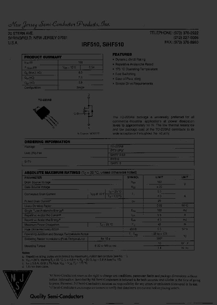 IRF510_7642628.PDF Datasheet Download --- IC-ON-LINE