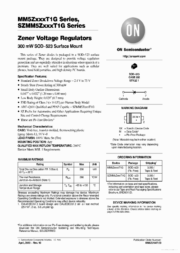 MM5Z3V3T1G_7667620.PDF Datasheet Download --- IC-ON-LINE