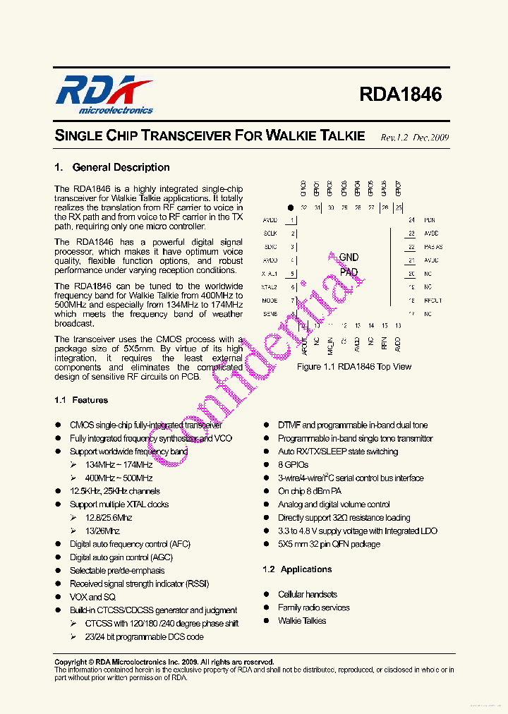 RDA1846_7668821.PDF Datasheet Download --- IC-ON-LINE