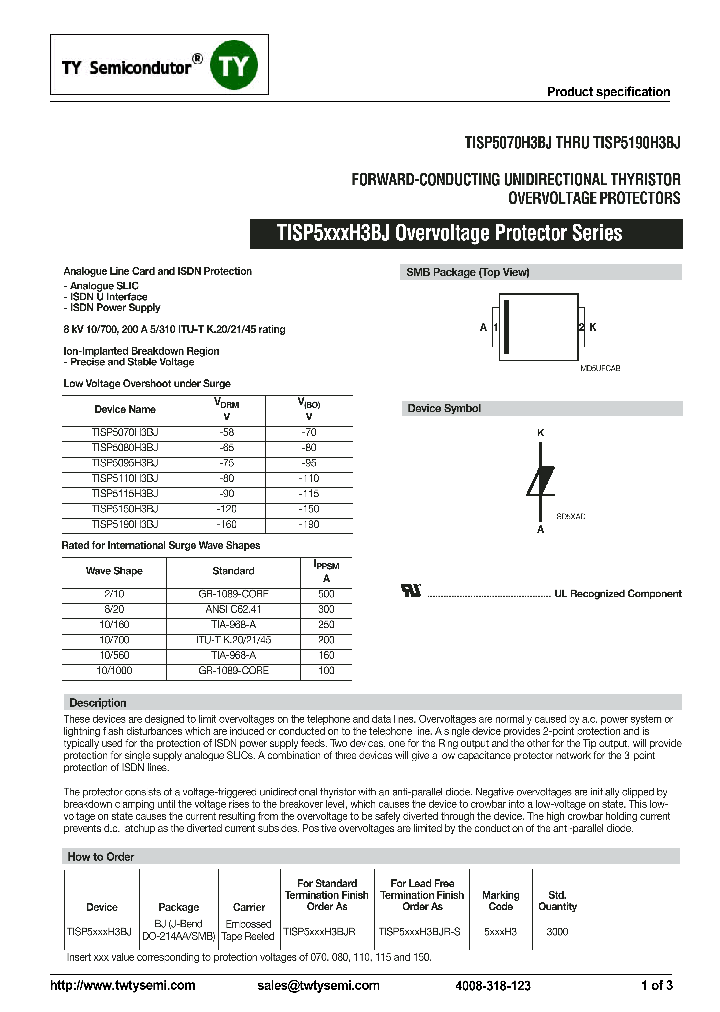 TISP5110H3BJ_7673085.PDF Datasheet Download --- IC-ON-LINE