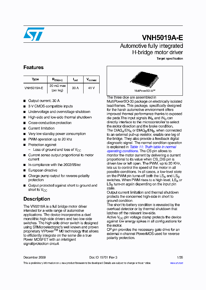 VNH5019A-E_7674915.PDF Datasheet Download --- IC-ON-LINE