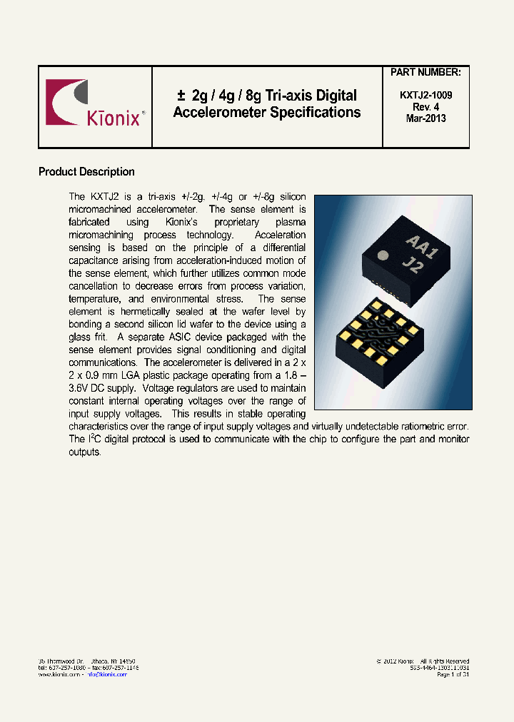 KXTJ2-1009_7687440.PDF Datasheet Download --- IC-ON-LINE
