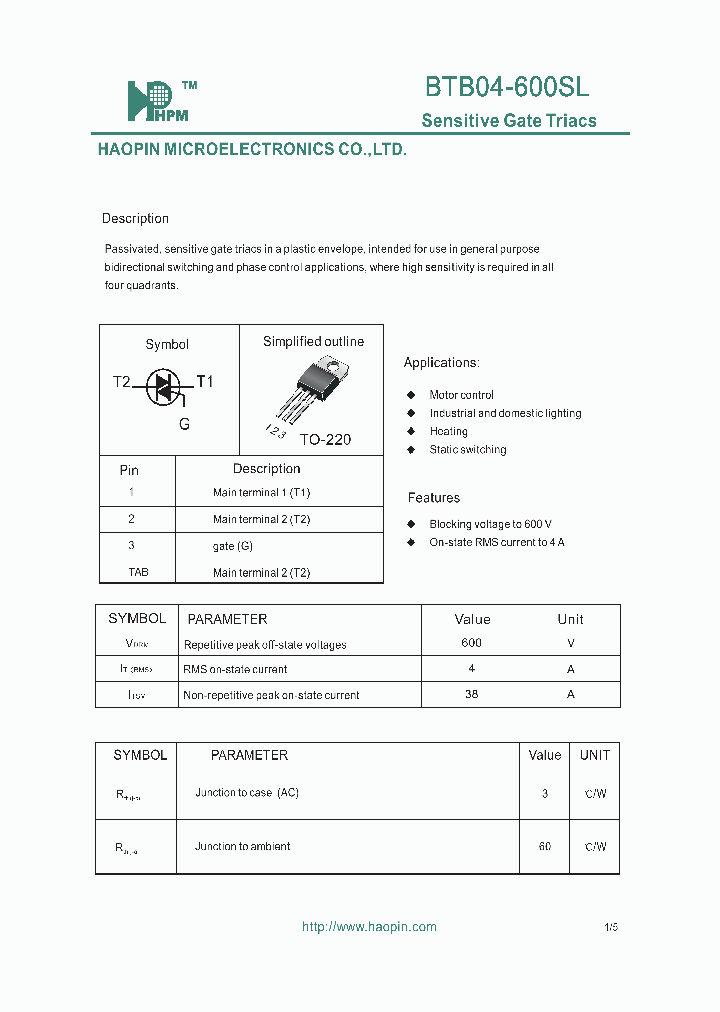 BTB04-600SL_7690685.PDF Datasheet Download --- IC-ON-LINE