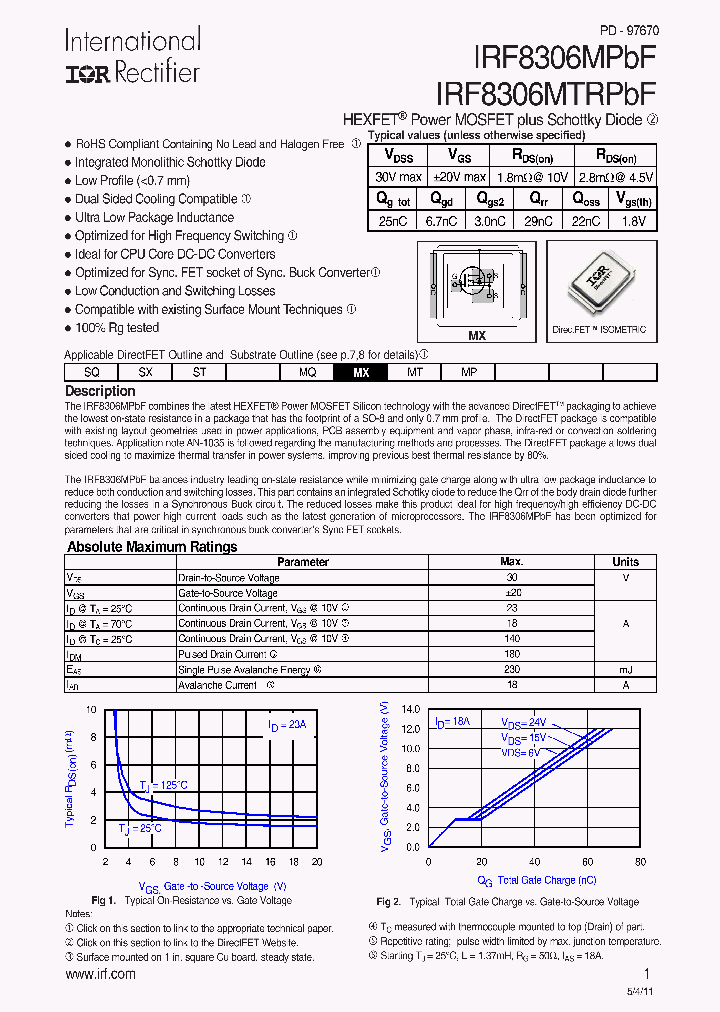 IRF8306MPBF_7713327.PDF Datasheet Download --- IC-ON-LINE