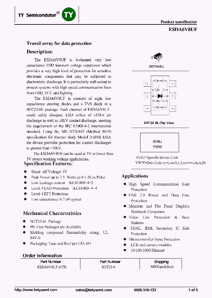 ESDA6V8UF_7717915.PDF Datasheet Download --- IC-ON-LINE