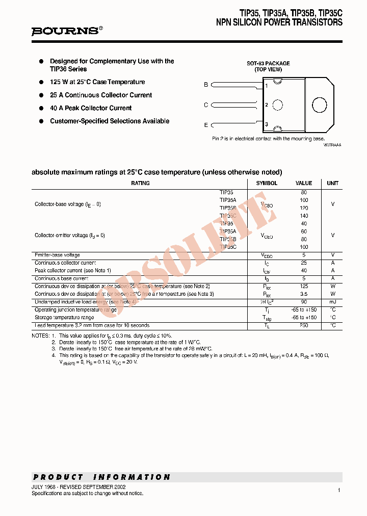 TIP35_7720707.PDF Datasheet Download --- IC-ON-LINE