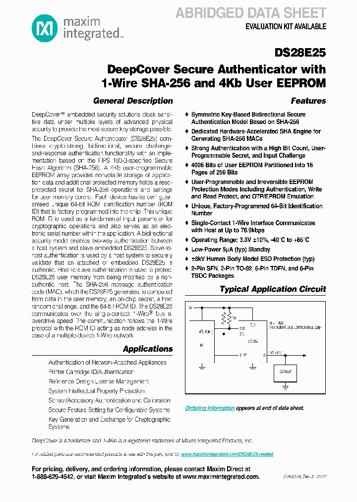 DS28E25_7724534.PDF Datasheet Download --- IC-ON-LINE