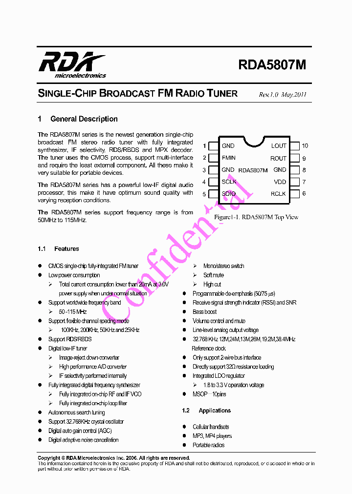 RDA5807M_7729222.PDF Datasheet Download --- IC-ON-LINE