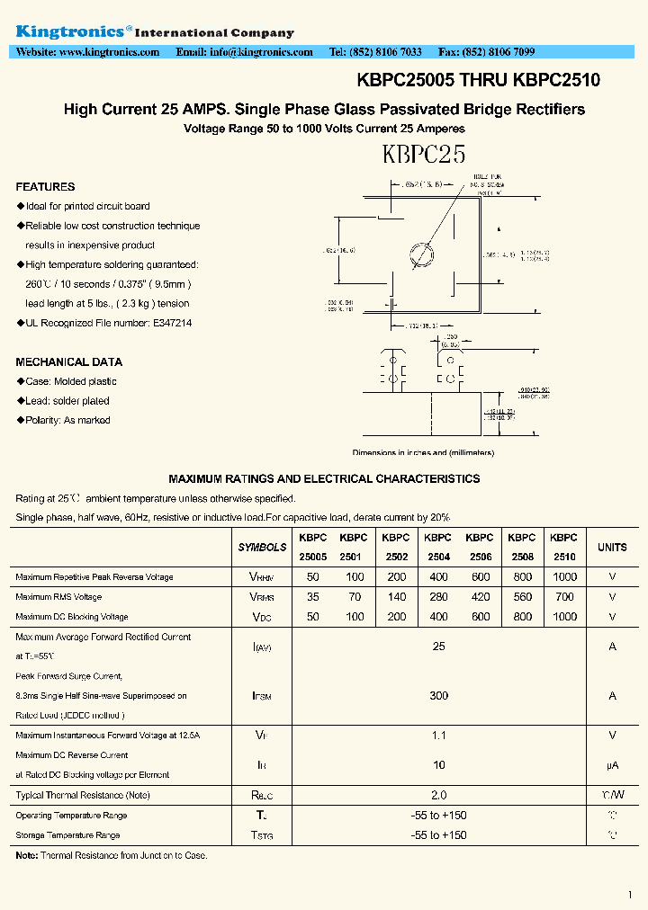 KBPC25005-KBPC2510_7750931.PDF Datasheet Download --- IC-ON-LINE