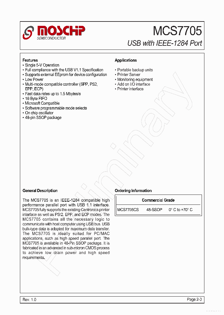 MCS7705_7743498.PDF Datasheet Download --- IC-ON-LINE