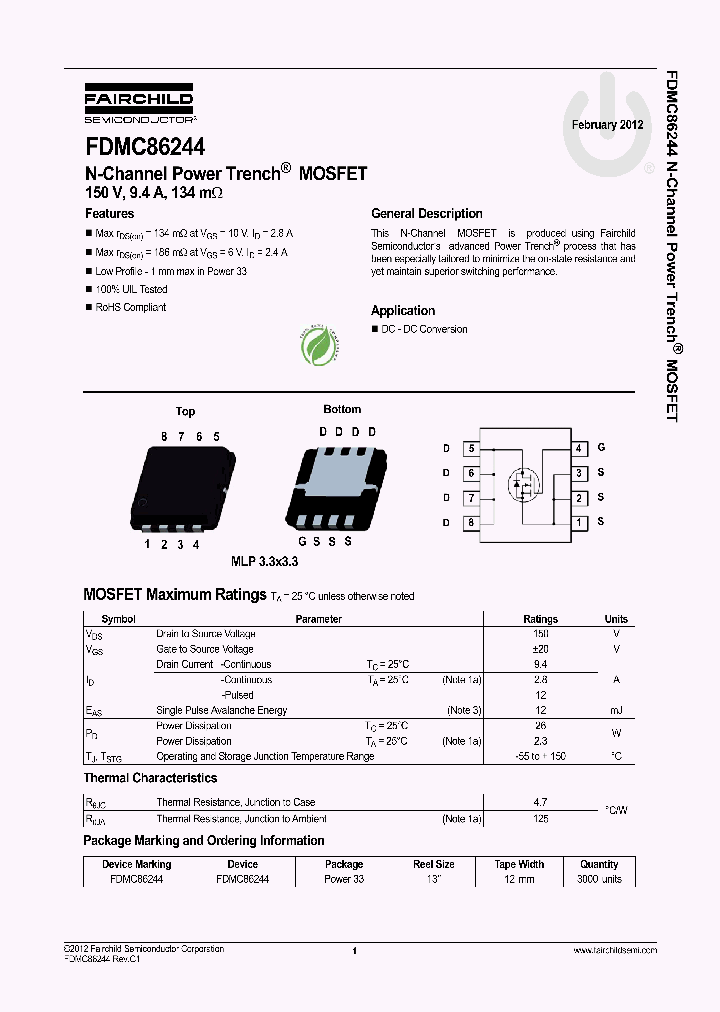 FDMC86244_7781518.PDF Datasheet Download --- IC-ON-LINE