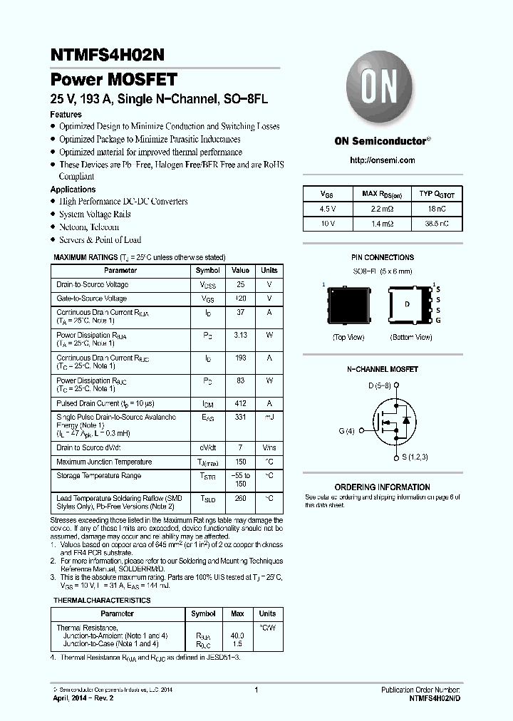 NTMFS4H02N_7762020.PDF Datasheet Download --- IC-ON-LINE