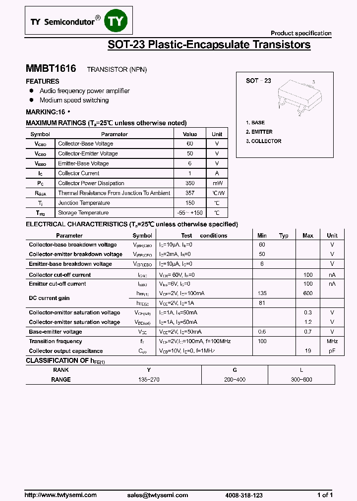 MMBT1616_7828948.PDF Datasheet Download --- IC-ON-LINE