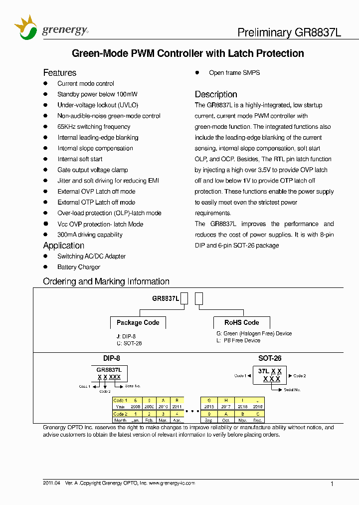 GR8837L_7767725.PDF Datasheet Download --- IC-ON-LINE