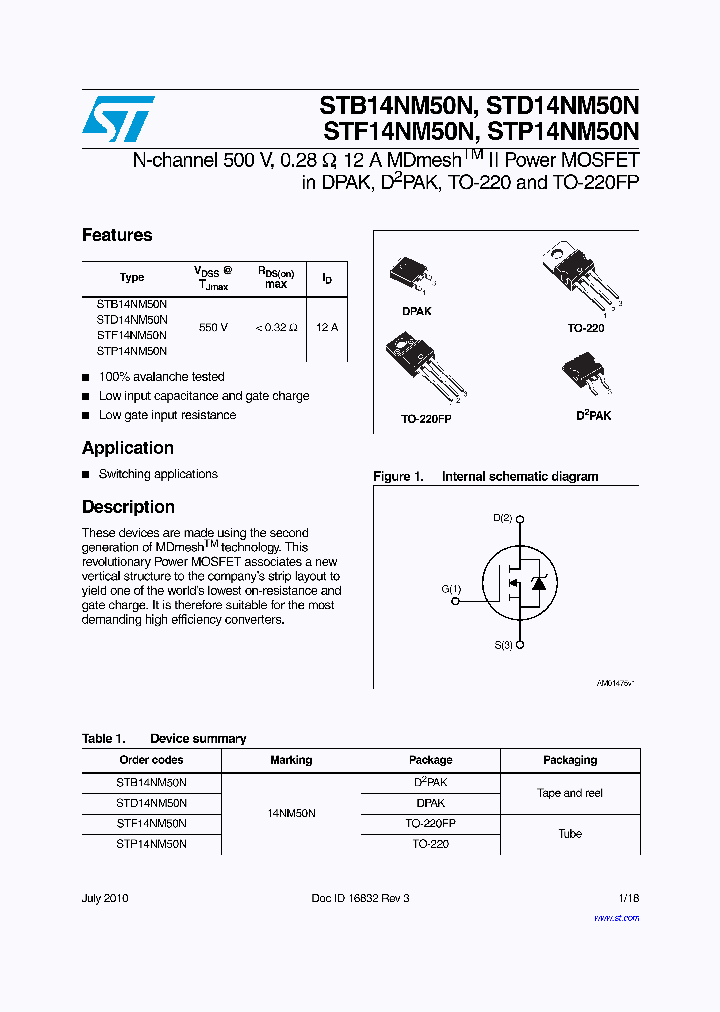 STD14NM50N_7883812.PDF Datasheet Download --- IC-ON-LINE