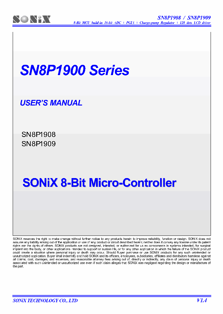 SN8P1908_7783571.PDF Datasheet Download --- IC-ON-LINE