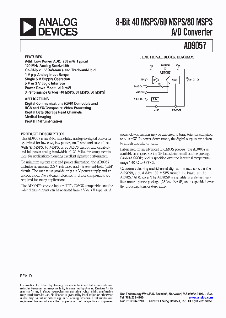 AD9057BRS-40_7921847.PDF Datasheet Download --- IC-ON-LINE