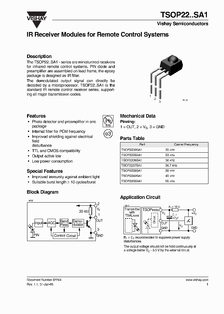 TSOP2230SA1_7943413.PDF Datasheet Download --- IC-ON-LINE