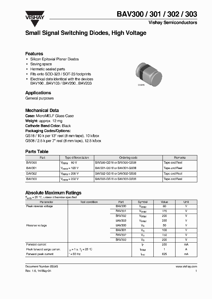 BAV300-GS08_7976610.PDF Datasheet Download --- IC-ON-LINE