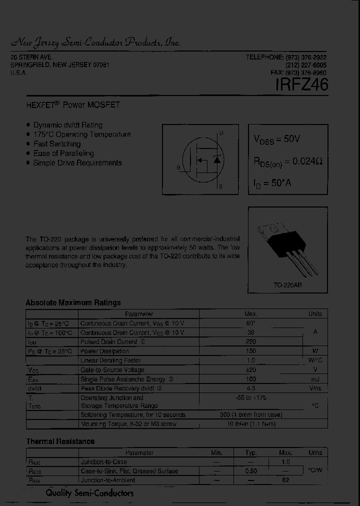 IRFZ46_7978492.PDF Datasheet Download --- IC-ON-LINE