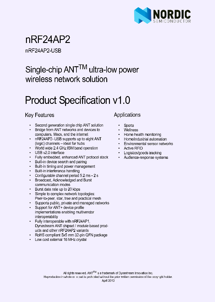 NRF24AP2-USB_7997011.PDF Datasheet Download --- IC-ON-LINE