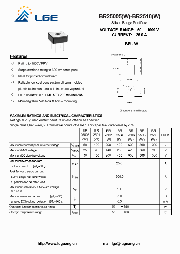 BR2510W_7804353.PDF Datasheet Download --- IC-ON-LINE