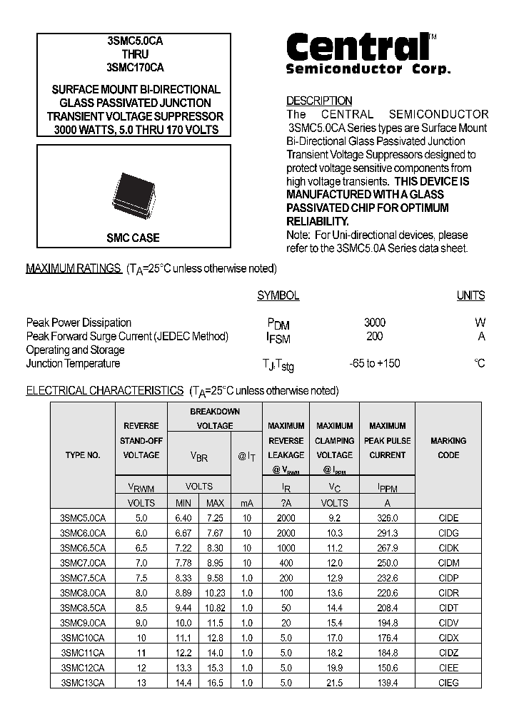 3SMC170CA_8039362.PDF Datasheet Download --- IC-ON-LINE