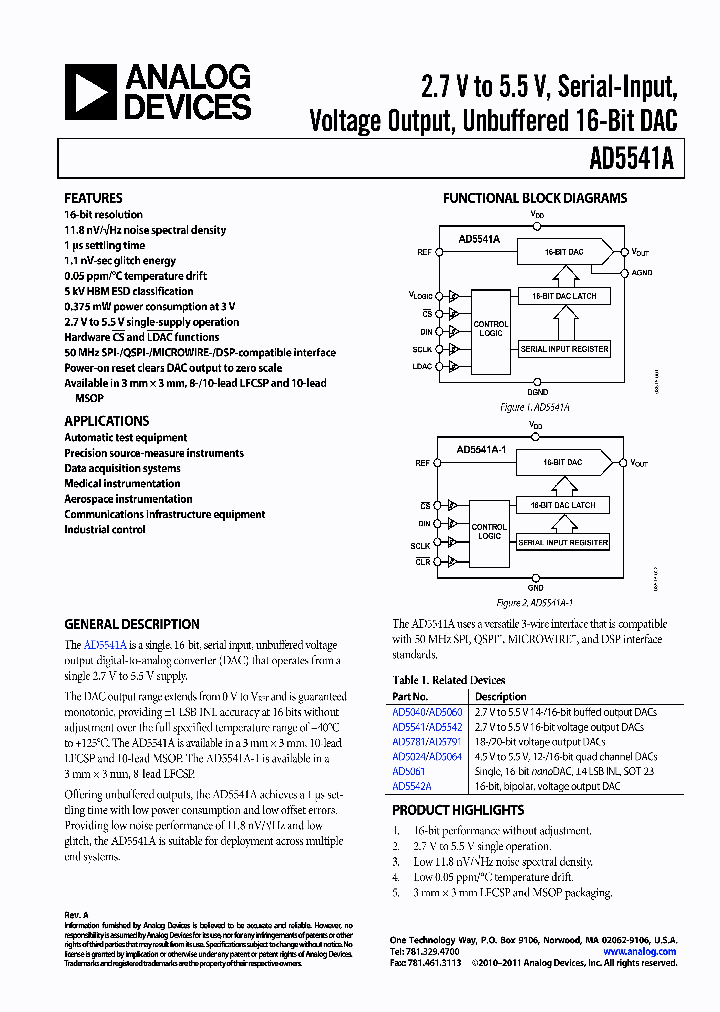 AD5541A_8060118.PDF Datasheet Download --- IC-ON-LINE