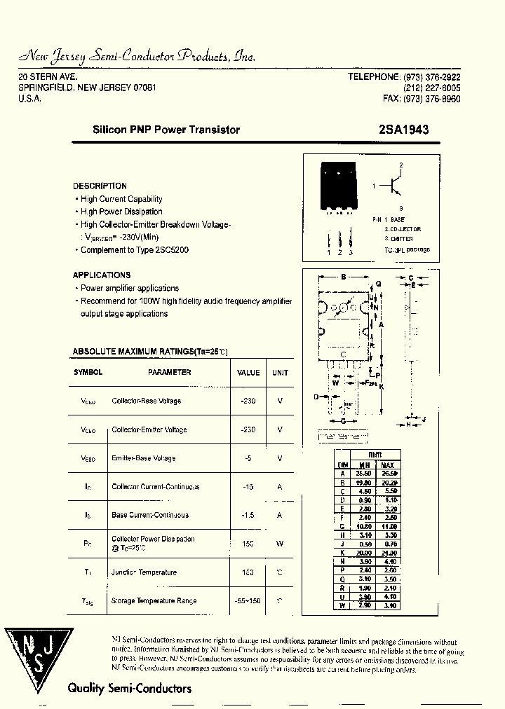 2SA1943_8075447.PDF Datasheet Download --- IC-ON-LINE