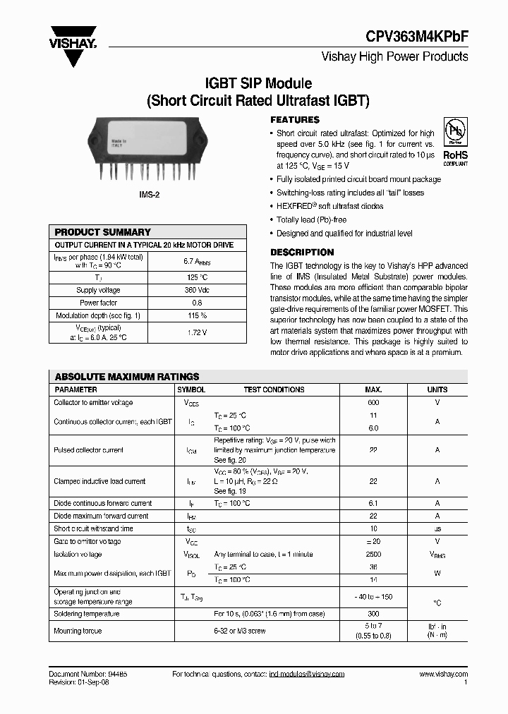 CPV363M4KPBF_8086450.PDF Datasheet Download --- IC-ON-LINE