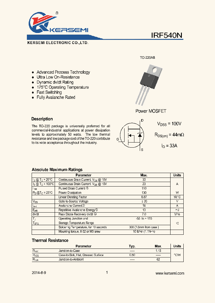 IRF540N_8090689.PDF Datasheet Download --- IC-ON-LINE