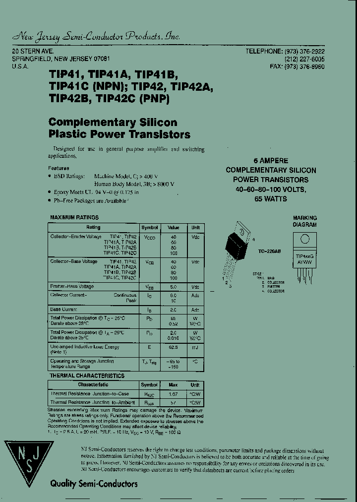 TIP42_8102553.PDF Datasheet Download --- IC-ON-LINE
