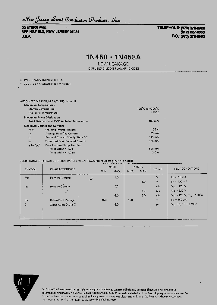 1N458_8105097.PDF Datasheet Download --- IC-ON-LINE