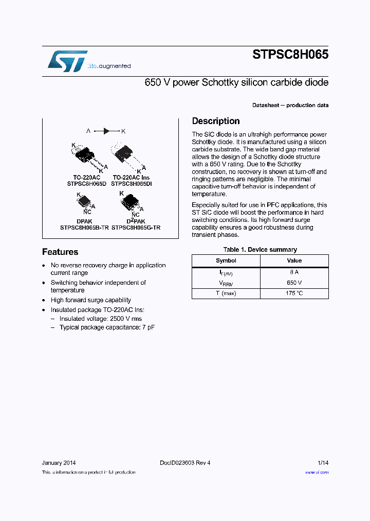 STPSC8H065_8109208.PDF Datasheet Download --- IC-ON-LINE